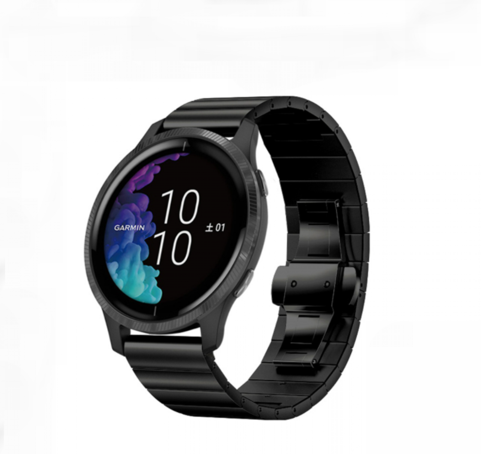 Сменный стальной ремешок MyPads для умных часов Garmin Venu 2S с раскладным замком клипсой черный