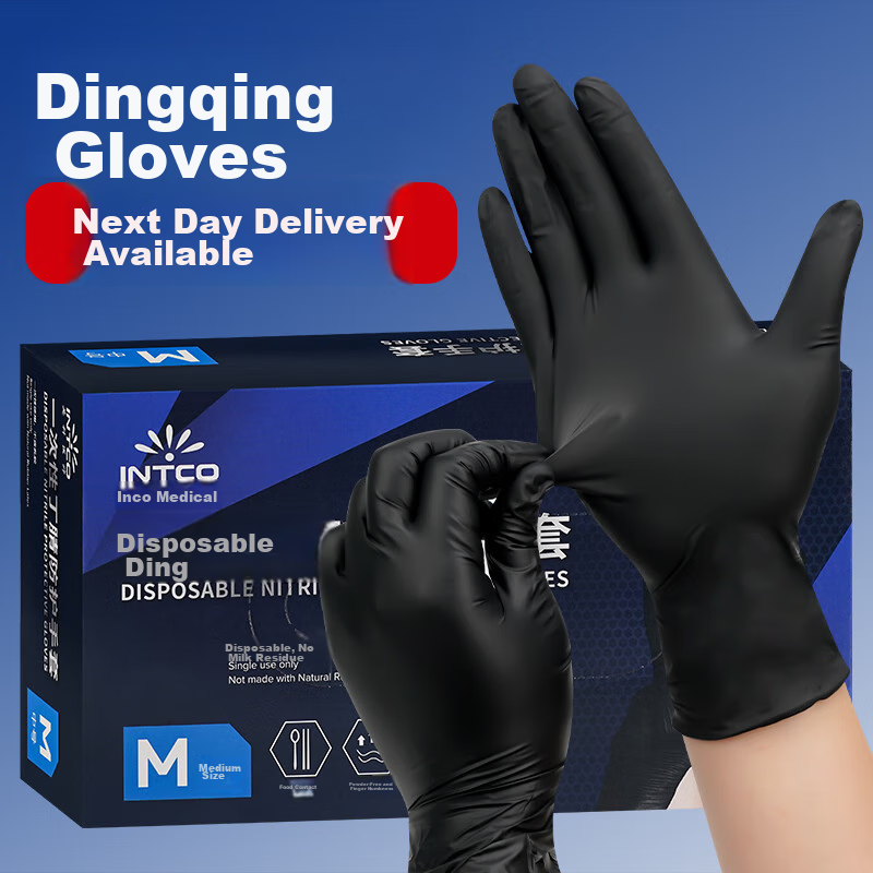 Одноразовые черные нитриловые перчатки пищевого качества 100 шт. крупный размер для кухни и дома Размер：Крупный