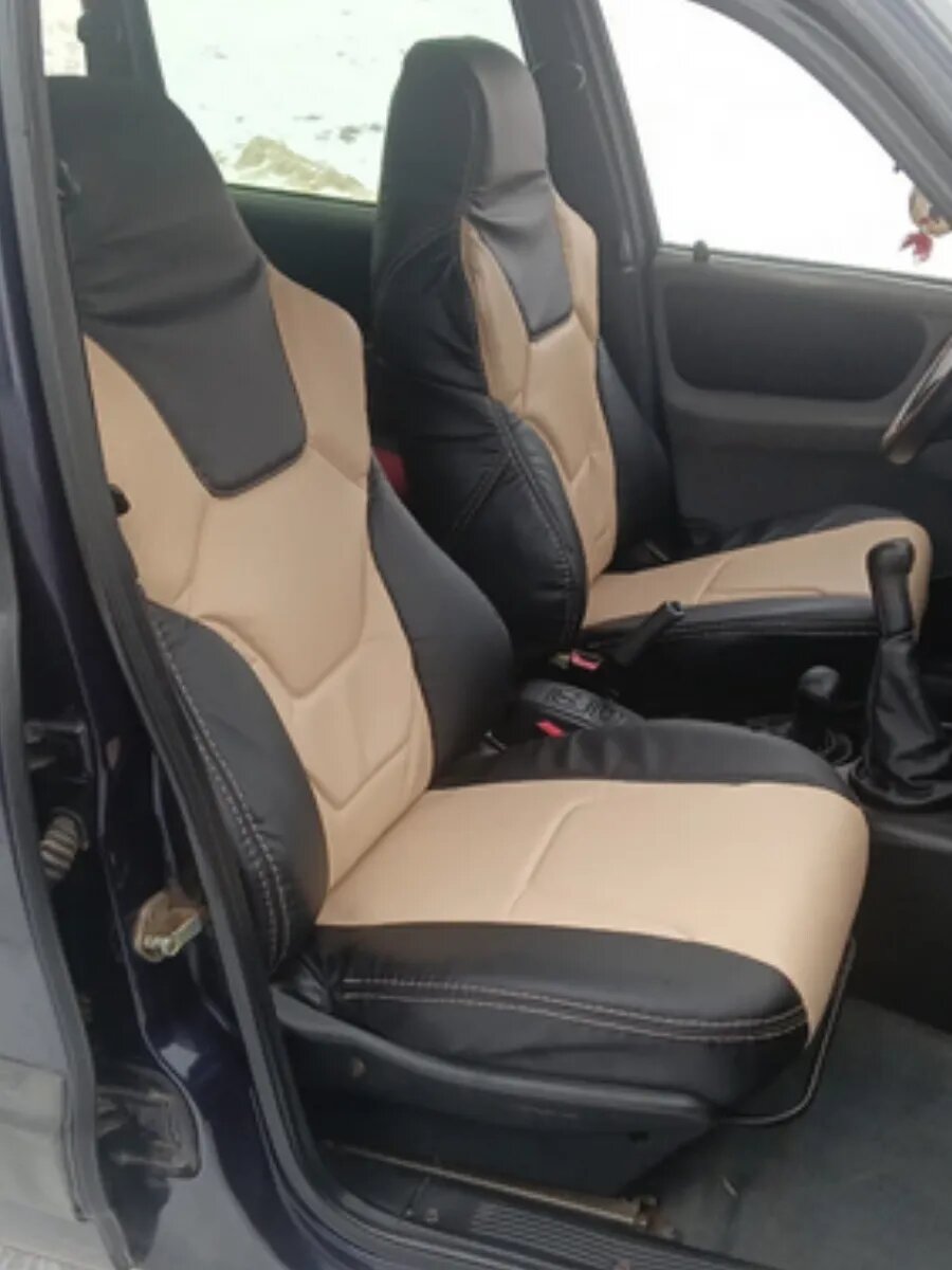 Чехлы на сиденья из экокожи Рекаро Черно-Бежевые