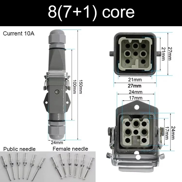 Водонепроницаемый разъем HDC-HA 4, 5, 6, 8-контактный 250В 8 pins 10A