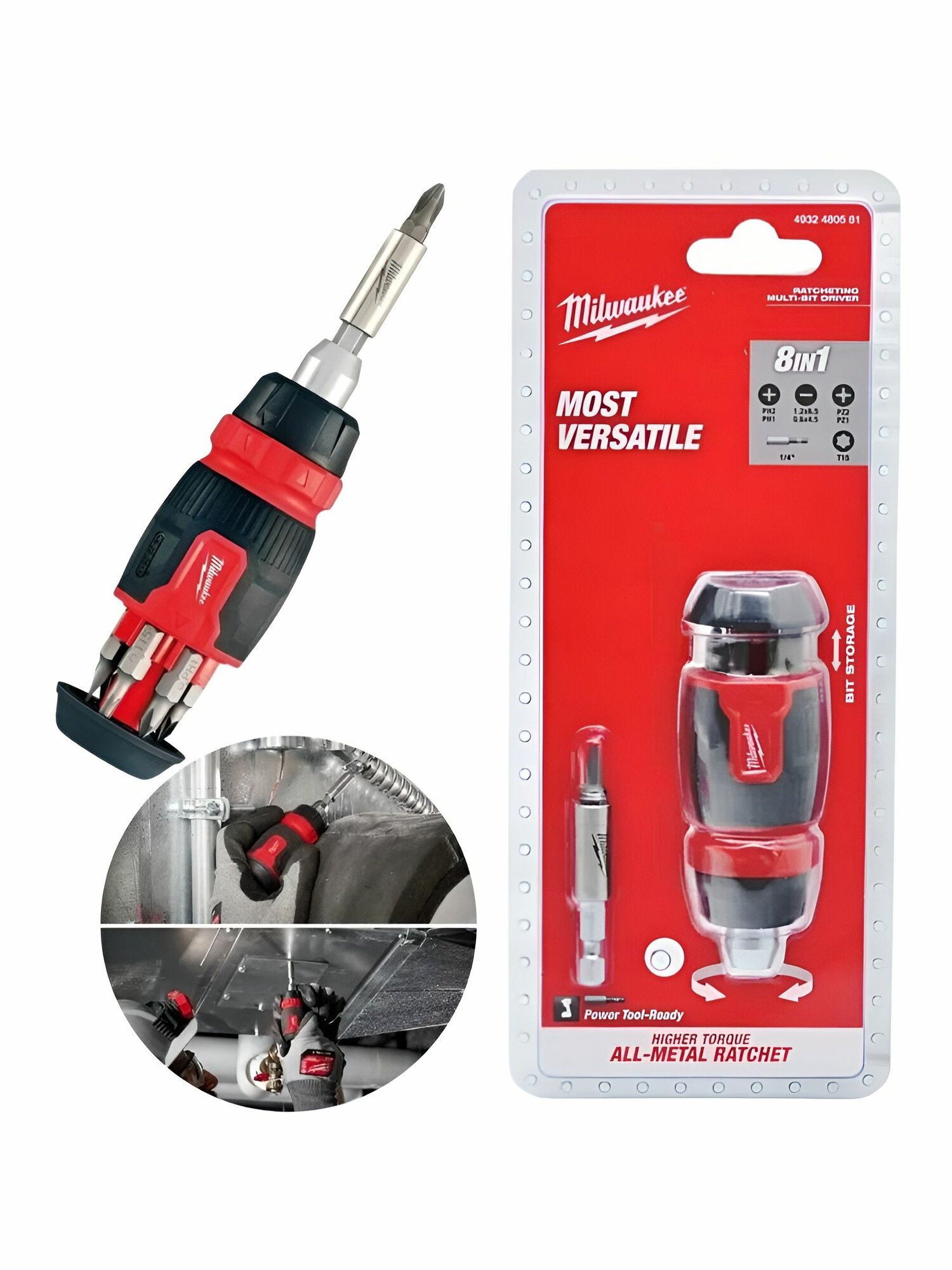 Отвертка Milwaukee с трещоткой и битами