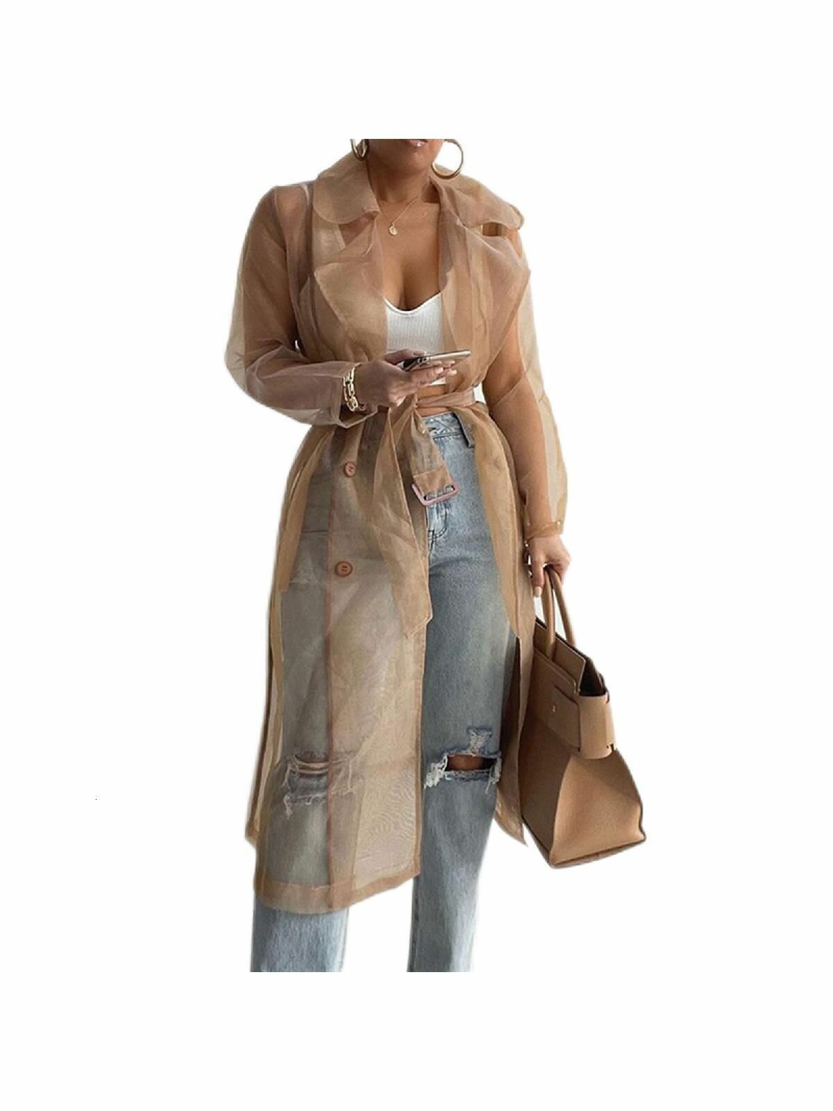 Женская сетчатая блуза с длинными рукавами, Цвет Хаки - L