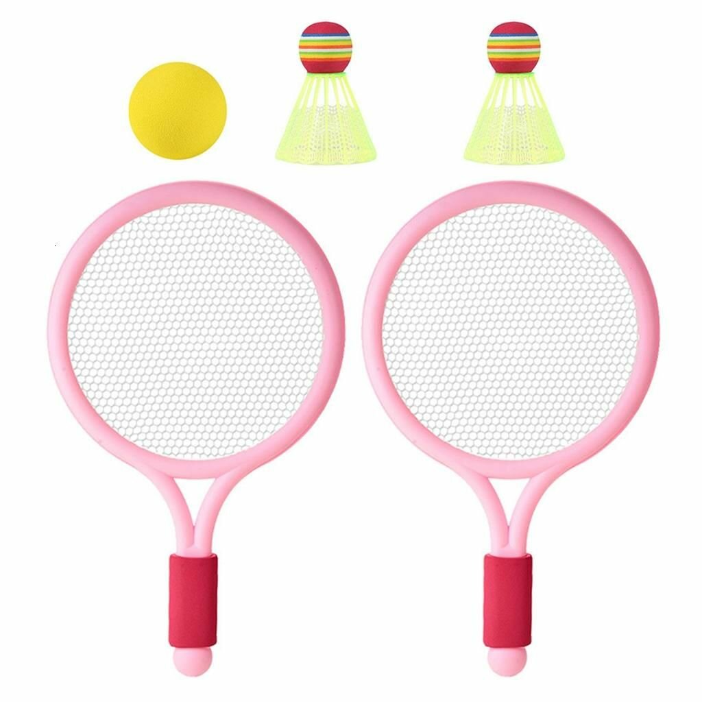 Детский набор: ракетки для тенниса и бадминтона, 2 волана, Розовый