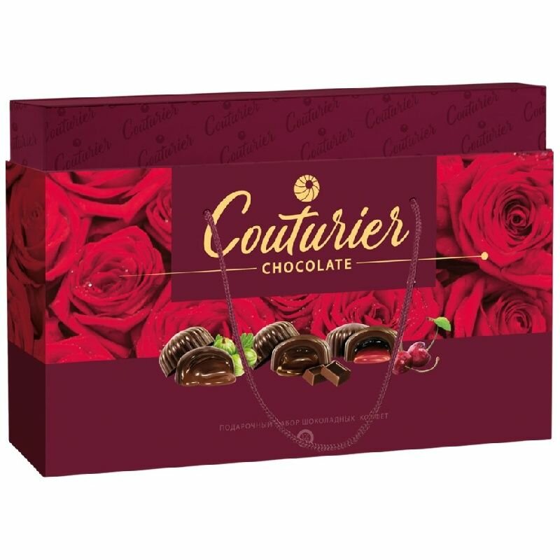 Конфеты COUTURIER шоколадные Подарочный набор "Алые розы" (пакет с ручкой) 320г