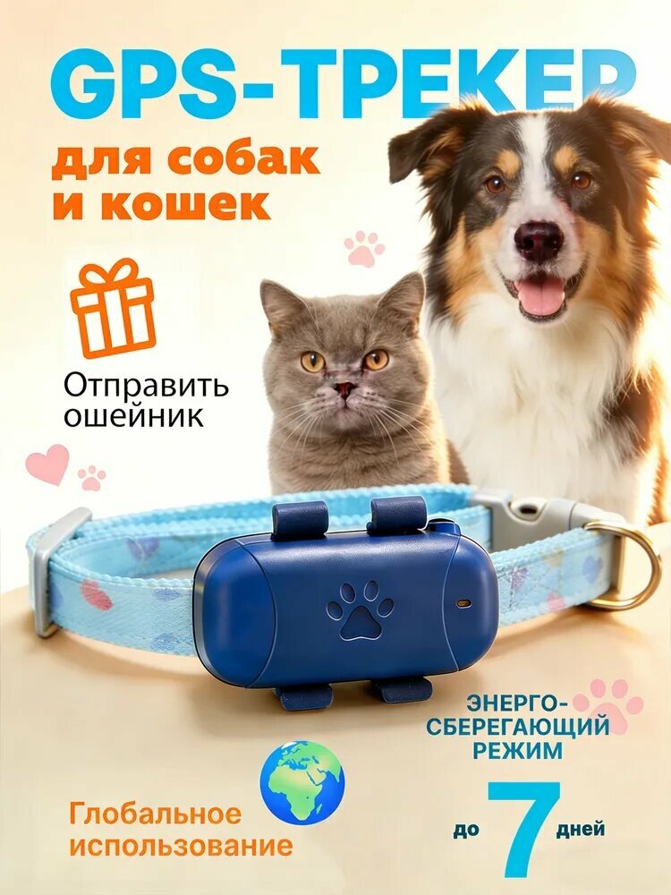 GPS трекер для собак, кошек и животных с ошейником 4G