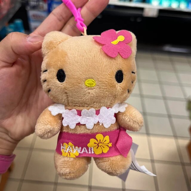 Милая серия Hello Kitty от Sanrio, черный плюшевый брелок для ключей, мультяшная плюшевая кукла, подвеска на сумку в виде бикини-ананаса, очаровательная игрушка.