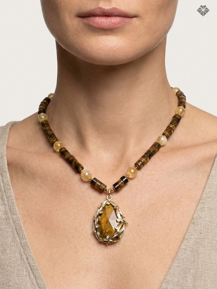 Бусы, тигровый глаз, цитрин