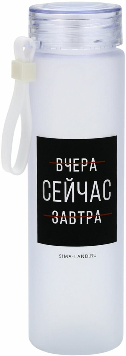 Бутылка для воды "Сейчас" многоразовая пластиковая, объем 550 мл, бутылочка с подвесом и винтовой крышкой