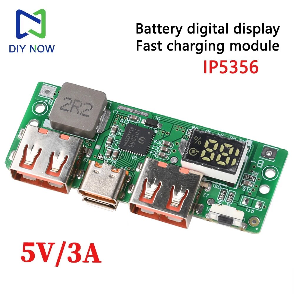 Литиевая батарея 5 В, 3 А, цифровой дисплей, модуль быстрой зарядки IP5356 QC3.0 2,0 PD3.0 PD2.0/AFC/FCP TYPE-C Micro USB