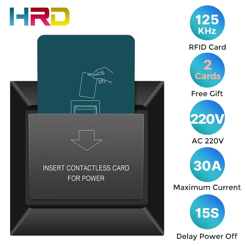 Кнопка выхода HRD-CT106, черная, 125 КГц, 2 карты, 220V, 30A, 15