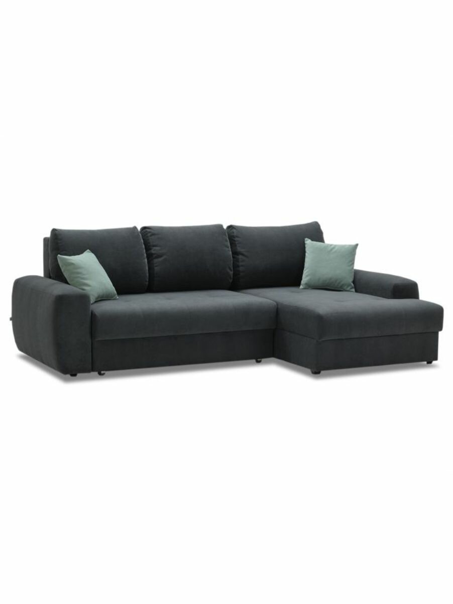 Угловой диван Коста размер: 249х158х88см, спальное место:199х142см, правый, велюр темно-серый, графитовый; мятный