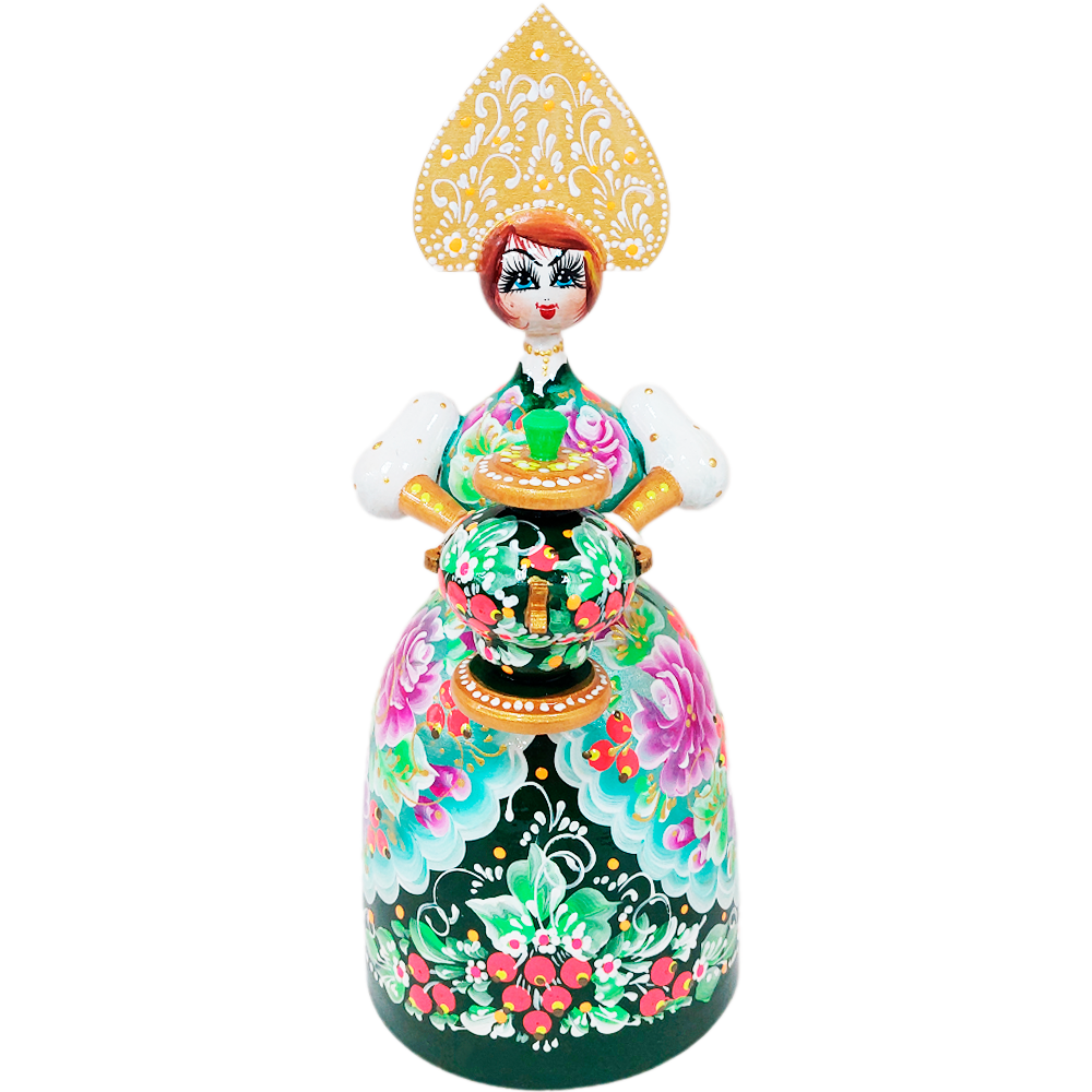 Деревянная музыкальная кукла ручной работы "Барыня с самоваром" (Фиана)