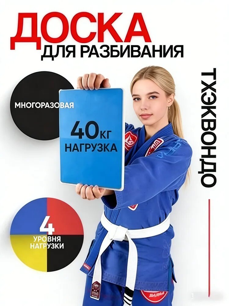 Доска для разбивания - Многоразовая, 40 кг нагрузки, 4 уровня нагрузки для Тхэквондо