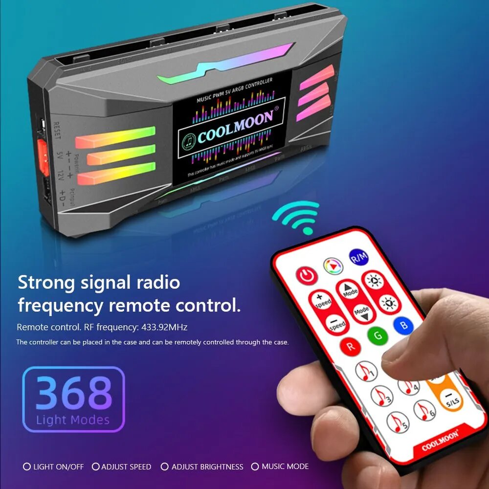 Контроллер ARGB и PWM для вентиляторов с музыкой, беспроводным управлением и магнитным креплением