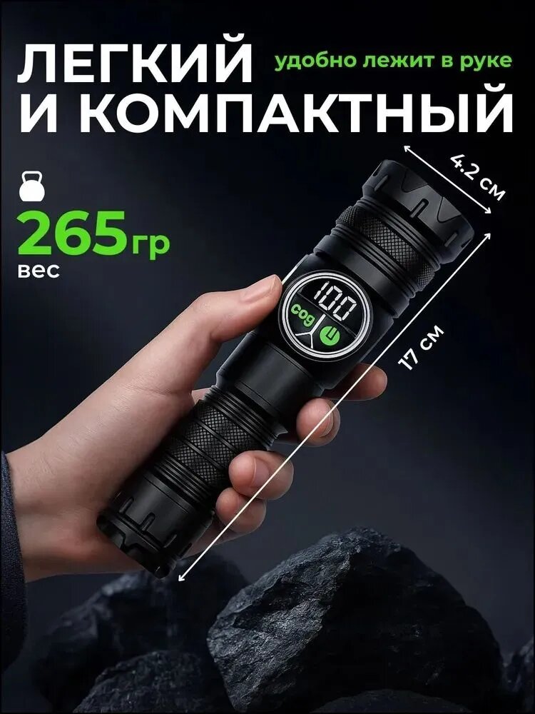 Фонарь ручной лазерный сверхмощный с Power Bank 9 режимов работы 18 часов работы PM30-TG аккумулятор 26650 — фото 1