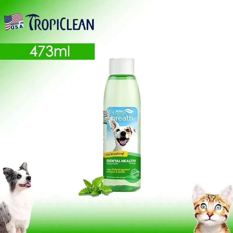 TropiClean Fresh Breath, Clean Tartar, ополаскиватель для полости рта собак, 473 мл