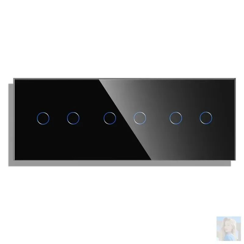Сенсорный выключатель 6 клавиши, 3 поста (2+2+2) , скрытая установка, панель стекло Черный,228mm