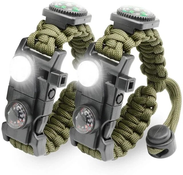 Тактический браслет-компас с фонариком, 2шт, army