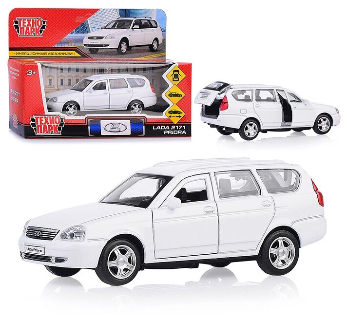 Машина металл Lada Priora, 12 см (откр дв, багаж, белый,) инерц, в коробке