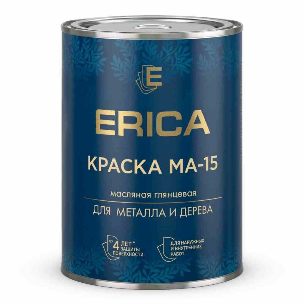Краска масляная Erica МА-15 черная глянцевая, универсальная эмаль по дереву, металлу, наружных, внутренних работ, 0.8 кг