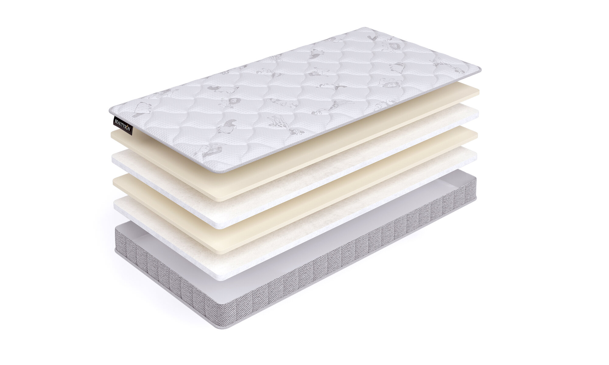 Матрас Beautyson Baby Zebra Fiber детский 70х140, высота 10 см, анатомический средней жесткости Беспружинный