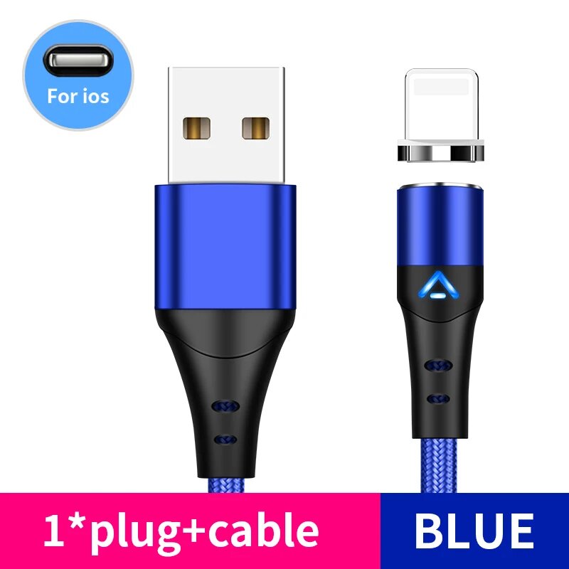 Магнитный кабель Blue For iOS, 1M (3A MAX)
