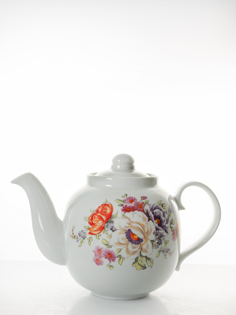 Чайник заварочный фарфоровый 1400 мл. Дулево ф. Янтарь "Мейсенский букет"