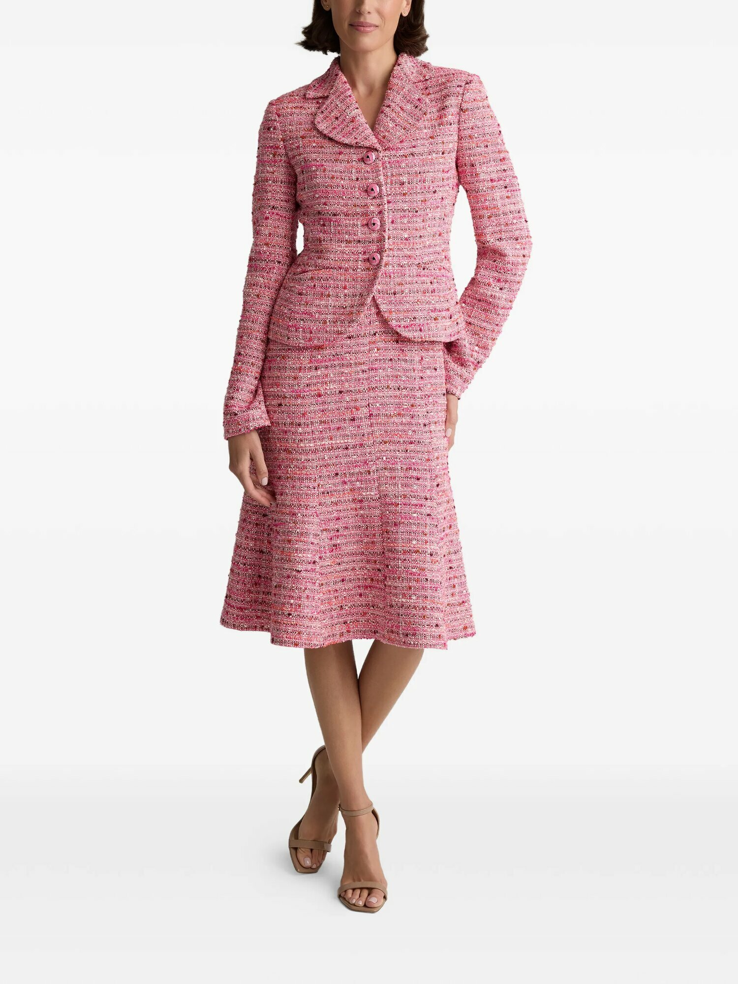 Куртка St. John Rosa notched-collar tweed jacket, размер 8, розовый — фото 1