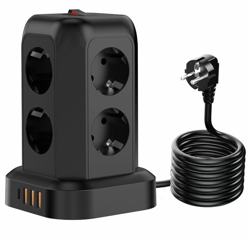 Сетевой фильтр, FREEPOSE, беспроводная зарядка / 8 розетки + 4 USB /1 TYPE-C быстрая зарядка, кабель 1.8м, заземление
