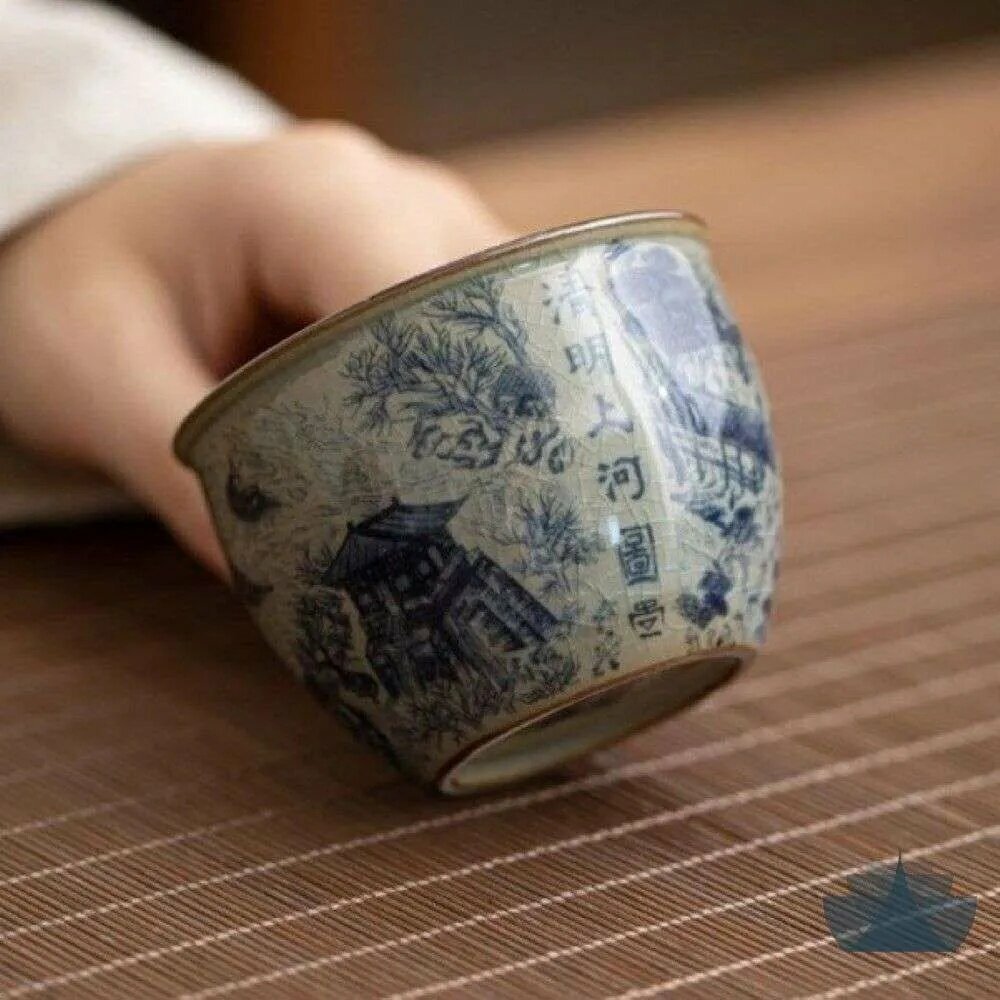 Пиала Чашка для чая "Китайская Роспись" серый, синий, 1 шт