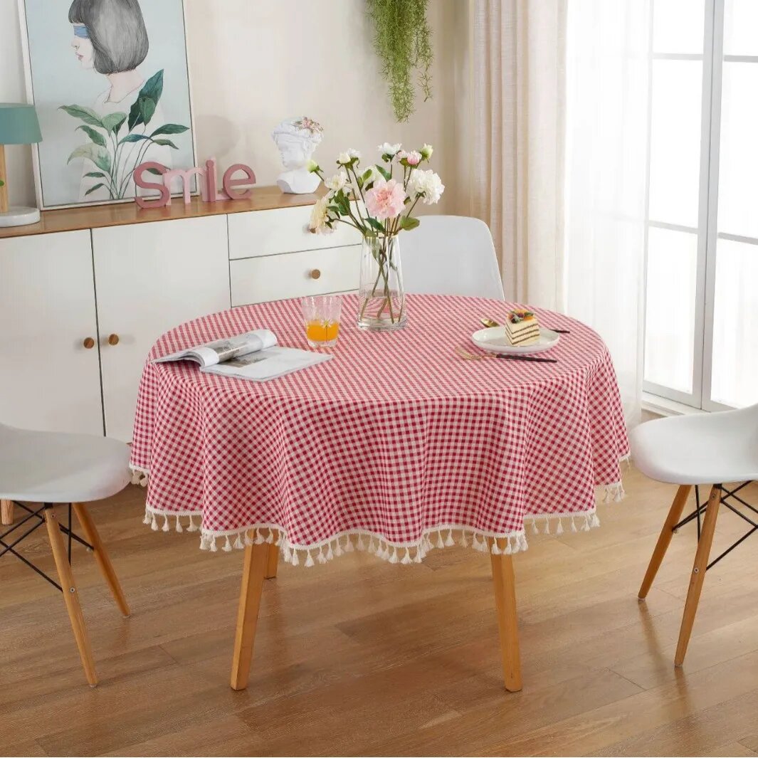 Круглая скатерть из хлопка и льна H&M Round 90cm, Розовый, Pattern 11