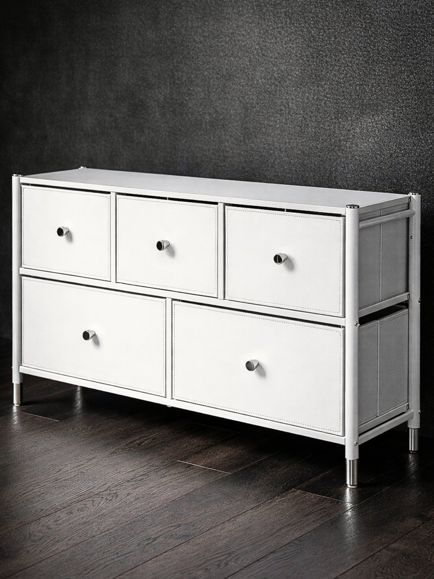 Комод белый широкий MOKKA с 5 ящиками для одежды, узкий 30 см, 100Х59Х30, экокожа, металлический каркас