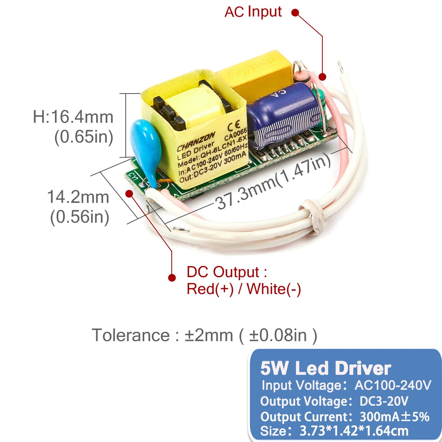 Трансформатор CHANZON для LED светильников 6Вт-50Вт 300mA DC3-20V
