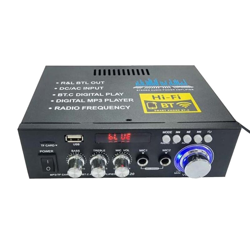 Двухканальный стереоусилитель мощности мощностью 60 Вт, Домашний наружный аудиоприемник, Bluetooth-совместимое подключение, светодиодный дисплей
