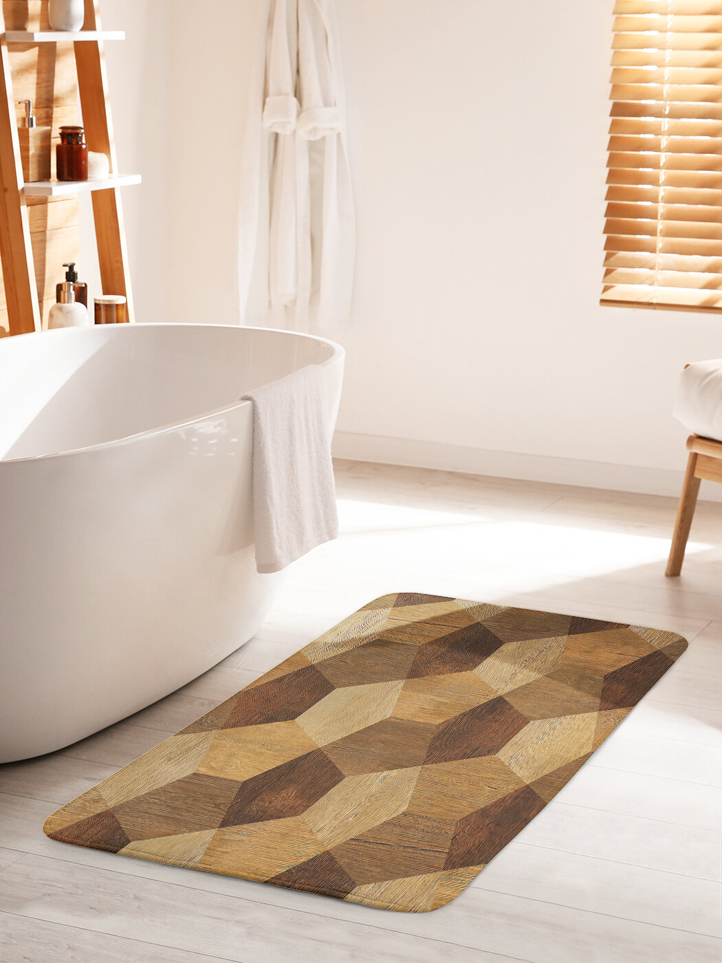 Коврик для ванной комнаты и туалета противоскользящий "Деревянная призма" 60х100 см, JoyArty