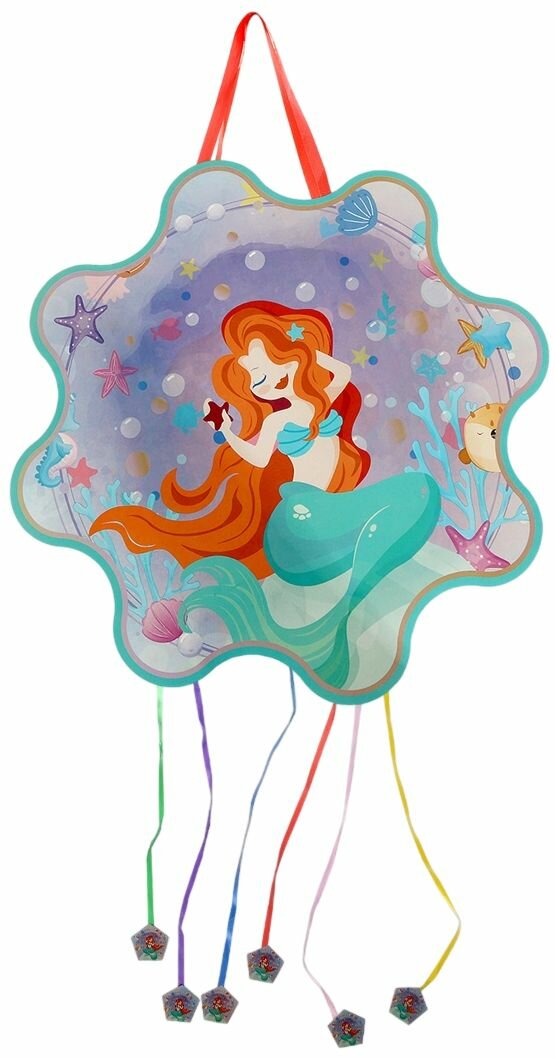 Пиньята "Русалка", полая игрушка-аттракцион для детского праздника, фигурка с яркими лентами, без наполнения