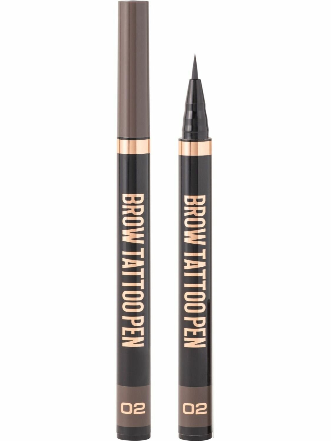 Stellary Стойкий фломастер для бровей 02 Брюнет Brow tattoo pen с эффектом микроблейдинга, лайнер для бровей с кисточкой, 0.7 мл