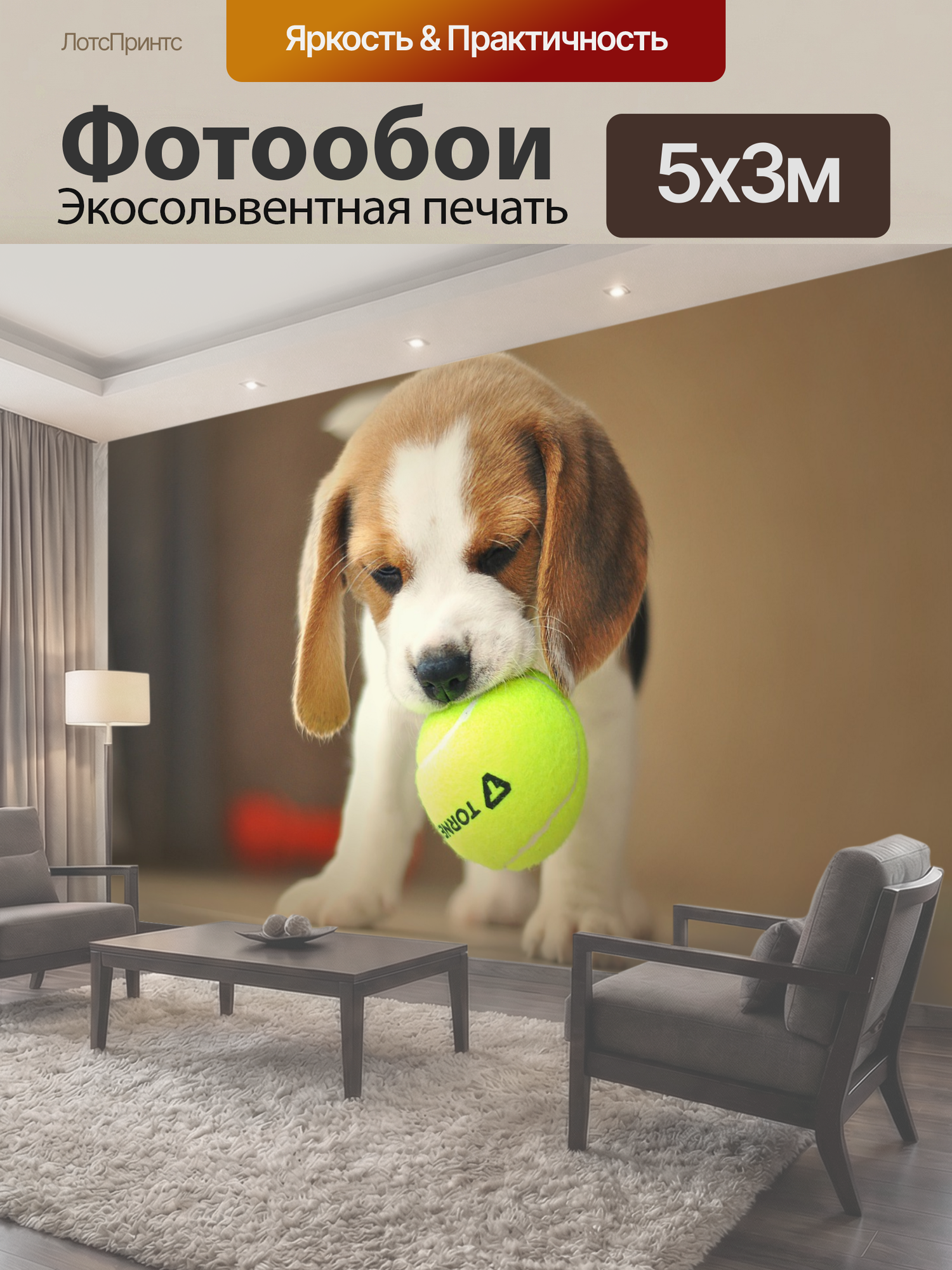 Фотообои "Щенок, собака, бигль" 500x300 см. экосольвентная печать