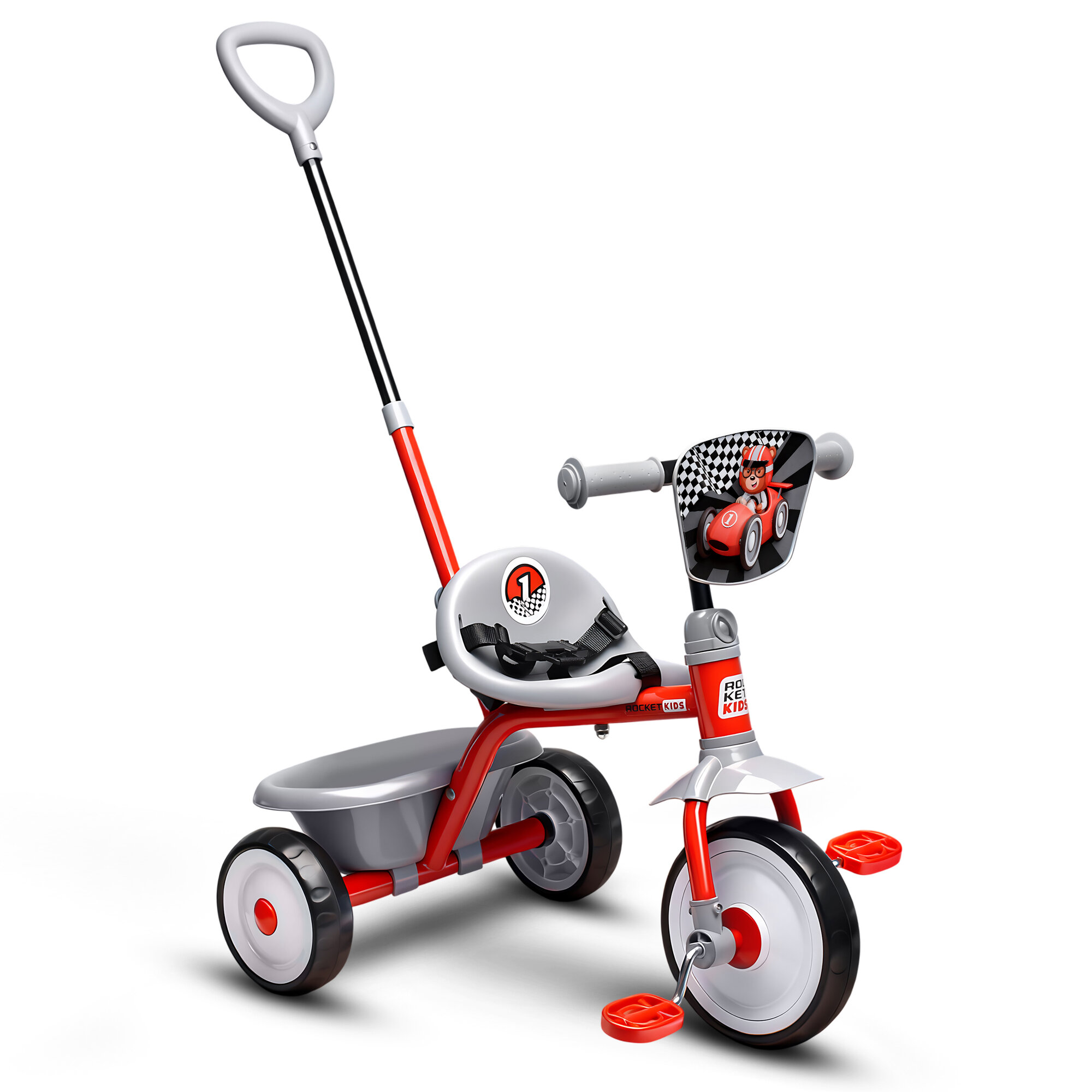 Велосипед трехколесный Rocket 138-RD, колеса EVA 10"/8", цвет красный/серый
