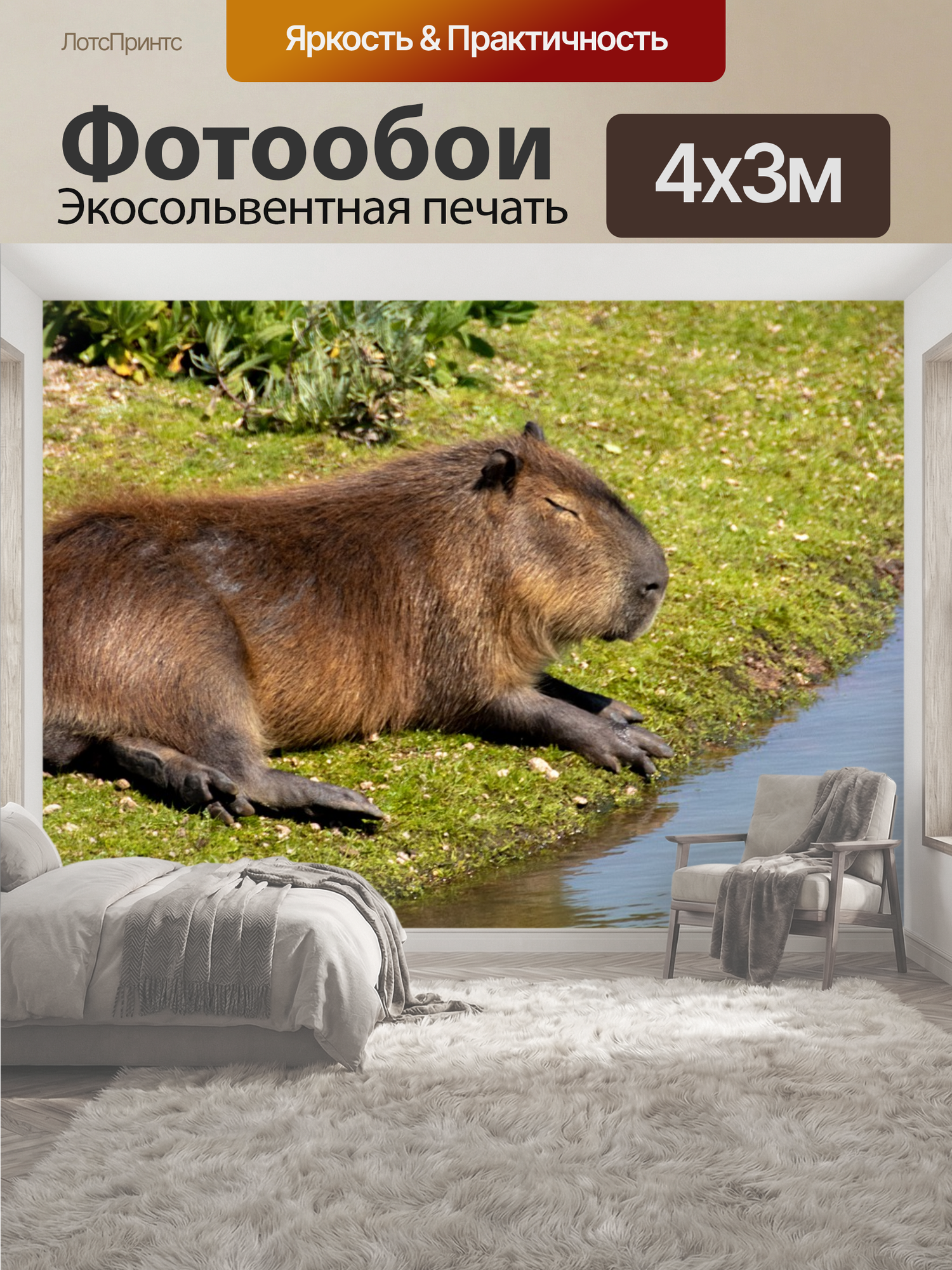 Фотообои "Капибара, грызун, карпинчос" 400x300 см. экосольвентная печать