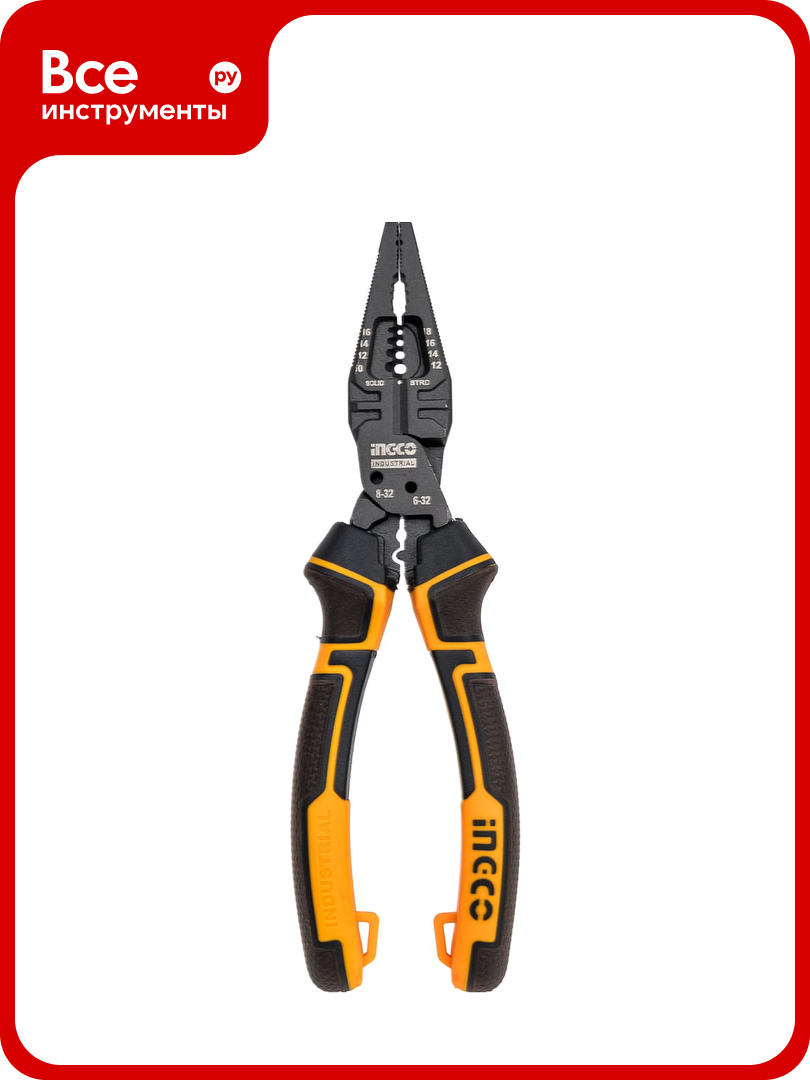 Плоскогубцы многофункциональные усиленные INGCO 8в1 HMFCP28200 с диэлектрическим покрытием прямыми губками