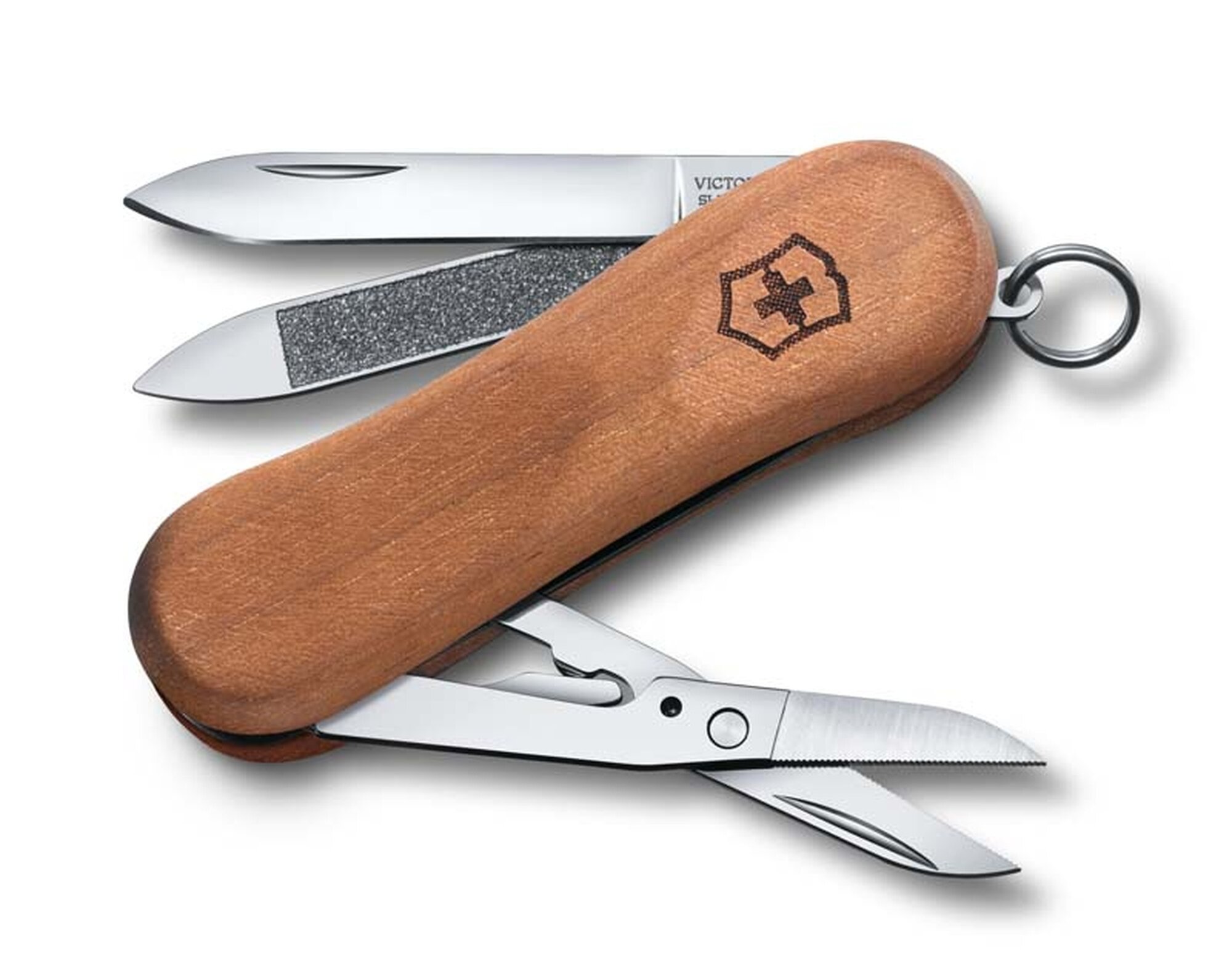 Нож-брелок VICTORINOX Evowood 81, 65 мм, 5 функций, деревянная рукоять, 0.6421.63