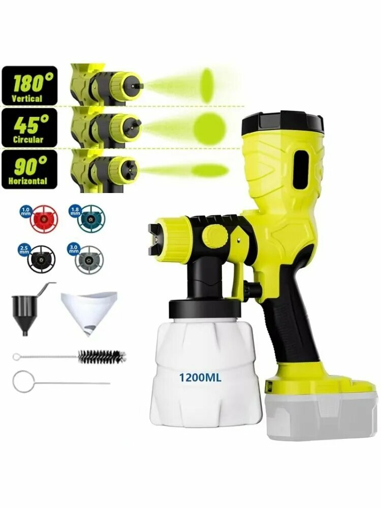 Беспроводной автоматический краскопульт мощностью 200 Вт, совместимый с аккумуляторами Ryobi 18 В.