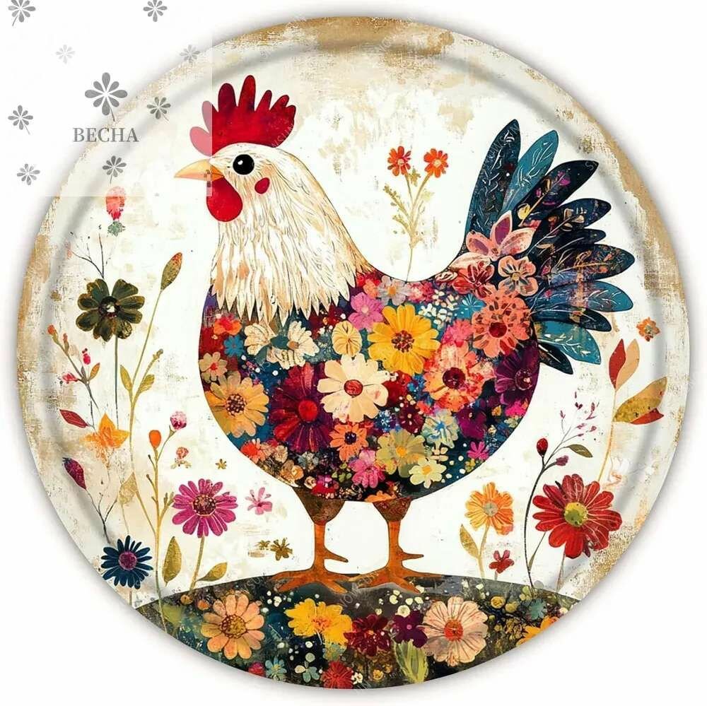 Круглый тин-сайн "Куриный сарай", фермхаус-стиль, 20см