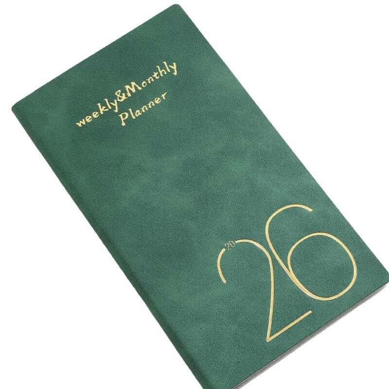 Еженедельник-ежемесячник кожаный на 2026 год, Чернильно - зеленый