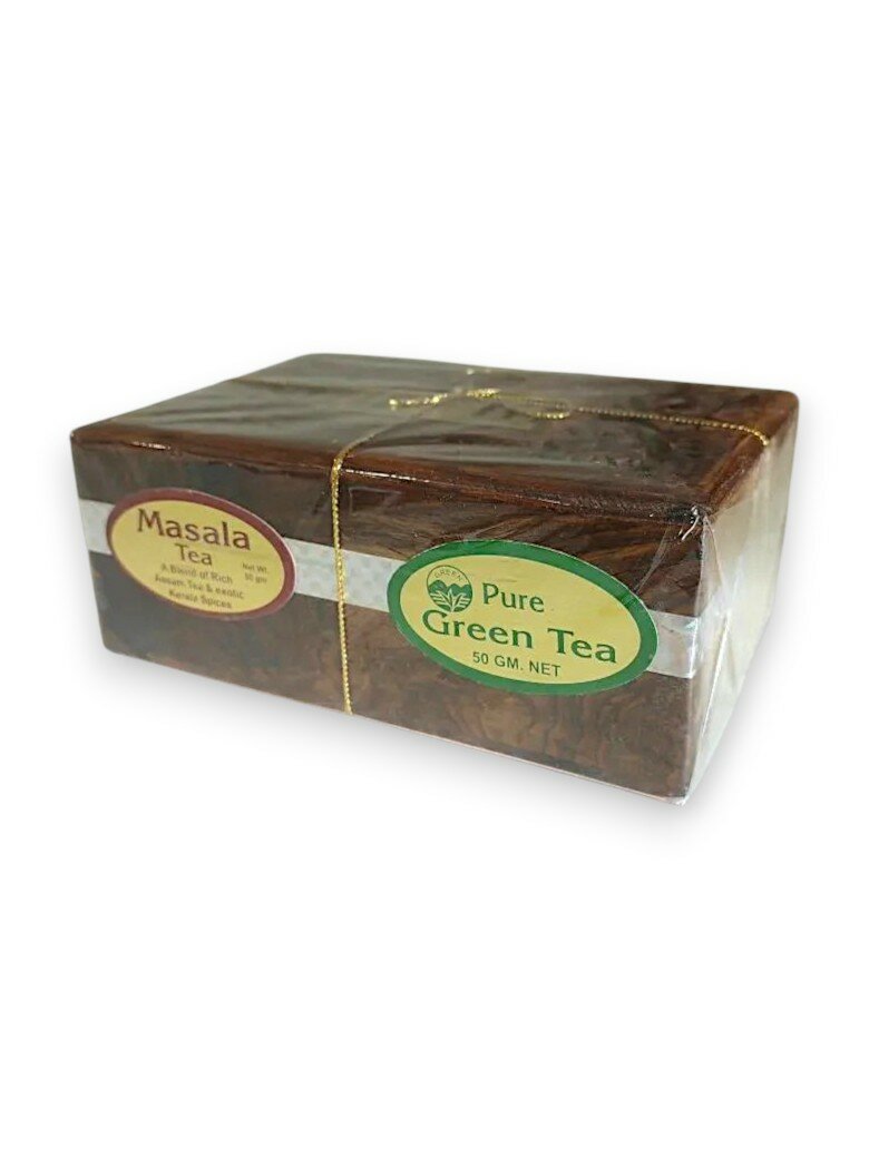 MASALA Tea + Pure GREEN Tea (Подарочный набор чая масала + зелёный в деревянной коробке), 2x50 г.