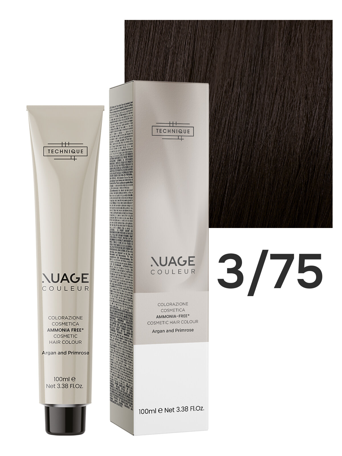 Крем - краска для волос профессиональная без аммиака Technique Nuage Ammonia Free Hair Color Cream 3.75 Темный каштановый Коричнево-махагоновый, 100 мл