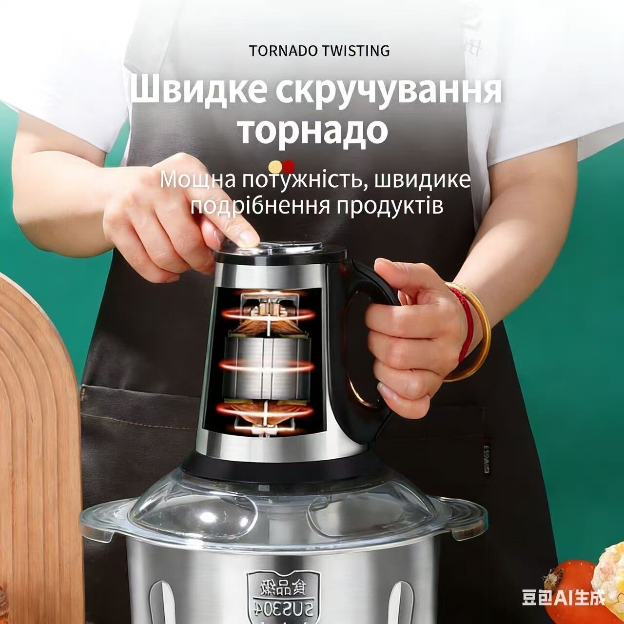 Измельчитель кухонный Чоппер, 2 л, металлический, защита от перегрузки