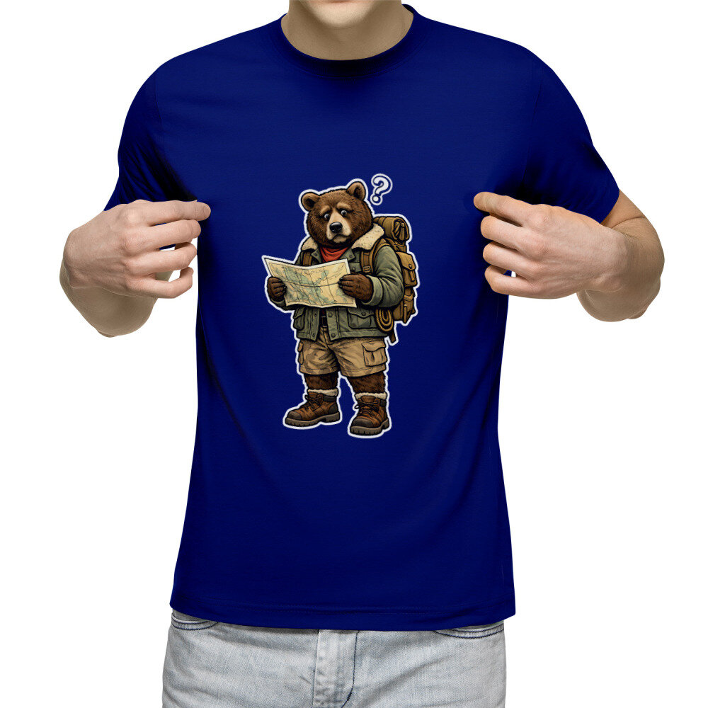 Мужская футболка «Медведь-турист» (синий, 2XL)