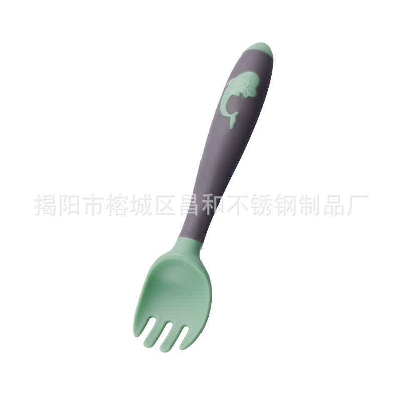 Зеленая тренировочная вилка для малышей, эргономичная форма, нескользящие зубцы, детская посуда, 1 шт